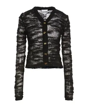 GANNI Solid Color Lightweight Knit Long Sleeve Top - Black