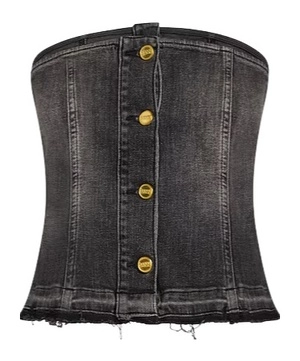 GANNI Strapless Denim Crop Top - Black
