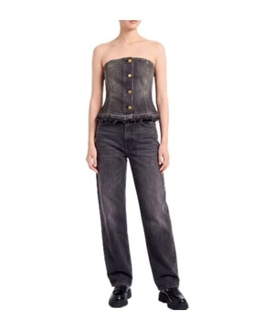 GANNI Strapless Denim Crop Top