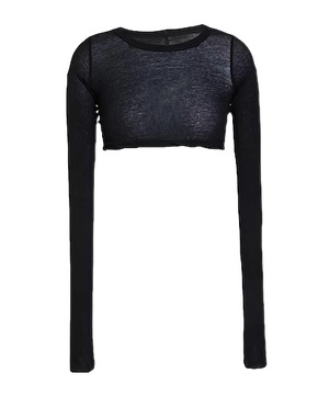 Rick Owens Solid Color Long-sleeve Cropped Knit Top - Black