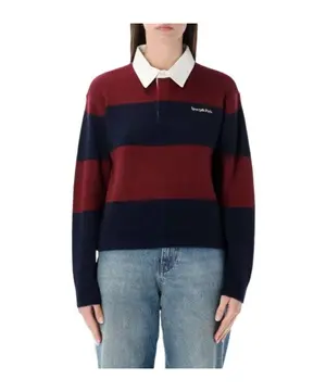 SPORTY  RICH Sporty & Rich Striped Cashmere & Wool Polo Top