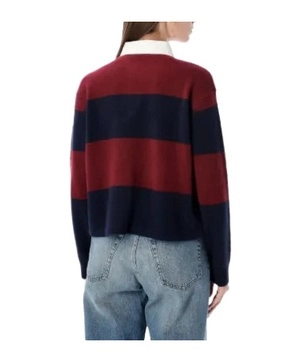 SPORTY  RICH Sporty & Rich Striped Cashmere & Wool Polo Top