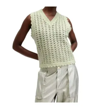 ALLSAINTS Vivian Open-knit V-neck Tank Top - Gray