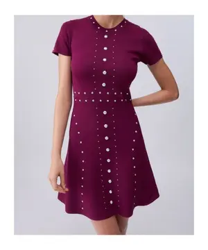Liu Jo Studded Knit Fit & Flare Dress - Purple