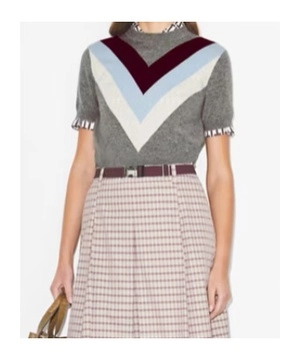 Tory Burch Chevron Wool Short Sleeve Top
