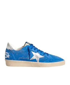 GOLDEN GOOSE Ball Star Suede Sneakers With Studs And Metallic Star - Light Blue