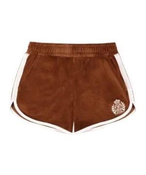 SPORTY  RICH Sporty & Rich Crest Contrasting Trims Logo Track Shorts - Brown