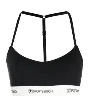 SPORTY  RICH Sporty & Rich Logo Jacquard Tape Cropped Top