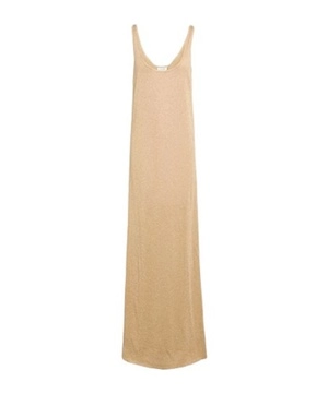 Saint Laurent Sleeveless Metallic Knit Maxi Dress - Sand