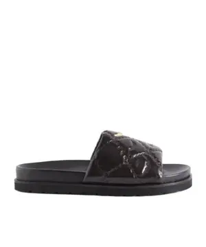 Zadig&Voltaire Padded Leather Flat Sandals With Gold Logo Plaque