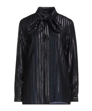 Saint Laurent Striped Metallic Long-sleeve Shirt With Bow Detail