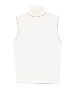 Eleventy Sleeveless Turtleneck Top With Contrast Trim - White