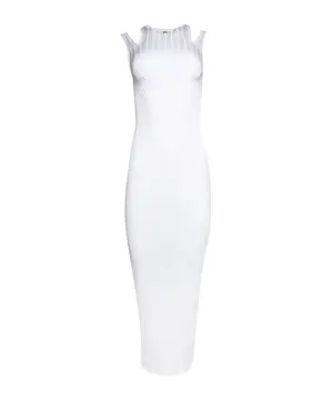 MUGLER Maxi Knitted Dress With Plaque Detail - White