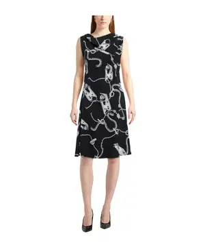 Burberry Sleeveless Draped Neckline Printed Cady Dress