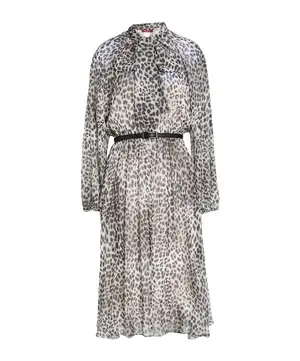Max Mara Long Sleeve Leopard Print Chiffon Dress