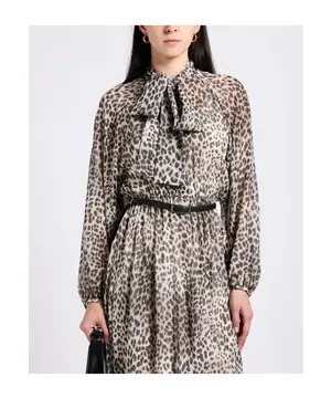 Max Mara Long Sleeve Leopard Print Chiffon Dress