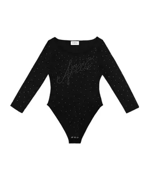 AREA Embellished Logo Long Sleeve Bodysuit