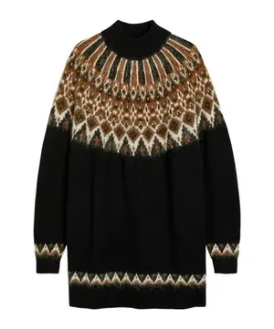 Staud Liza Patterned Roll-neck Mini Dress - Black
