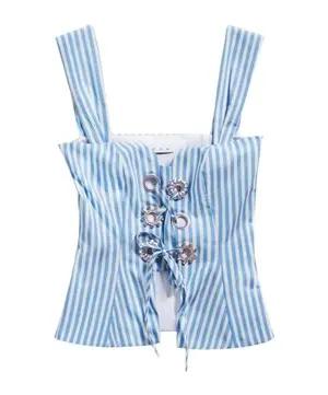 AREA Grommet Poplin Corset Top - Blue