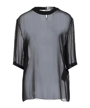 Saint Laurent Solid Chiffon Short Sleeve Top - Black