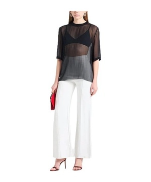 Saint Laurent Solid Chiffon Short Sleeve Top