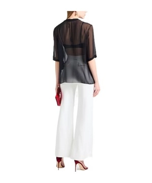Saint Laurent Solid Chiffon Short Sleeve Top