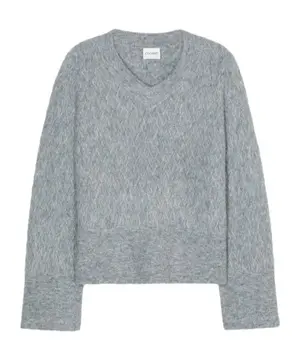 Closed V-neck Patterned Fine Knit Sweater - Gray