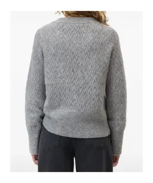 Closed V-neck Patterned Fine Knit Sweater - Gray