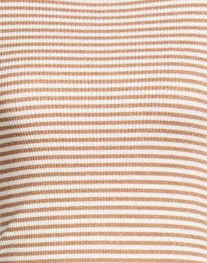 Brunello Cucinelli Striped Metallic Ribbed-knit Short-sleeve Top