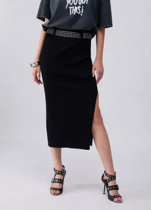 Liu Jo Studded Knit Pencil Skirt With Side Slit