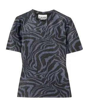 GANNI Zebra Print Metallic Jersey T-shirt