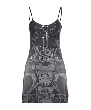DIESEL® Sleeveless Bodycon Dress With Metallic Sheen And Deep V-neck - Charcoal