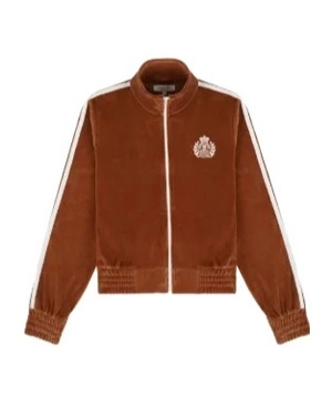 SPORTY  RICH Sporty & Rich Elio Stripe Logo-embroidered Velour Zip-up Jacket