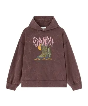 GANNI Vintage Wash Graphic Hoodie - Red