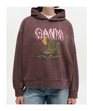 GANNI Vintage Wash Graphic Hoodie - Red