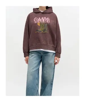 GANNI Vintage Wash Graphic Hoodie - Red