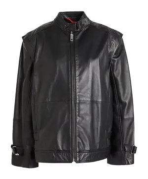 MAXCO. Solid Color Leather Jacket - Black