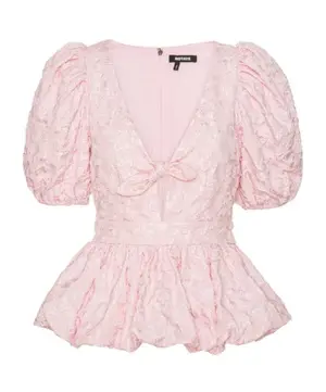 ROTATE BY BIRGER CHRISTENSEN Jacquard Puff Sleeve Top With Knot Embellishment