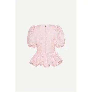 ROTATE BY BIRGER CHRISTENSEN Jacquard Puff Sleeve Top With Knot Embellishment