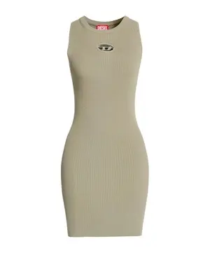 DIESEL® Ribbed-knit Sleeveless Crewneck Bodycon Dress With Appliqu - Khaki