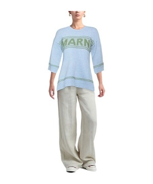 Marni Two-tone Knit Top With 3/4 Sleeves And Side Slits