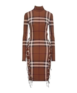 Burberry Fitted Printed Long Sleeve Turtleneck Dress