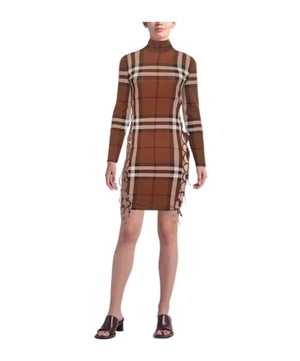 Burberry Fitted Printed Long Sleeve Turtleneck Dress