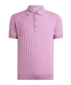 Etro Knit Cotton Polo Shirt With Micro Paisley Motif - Pink