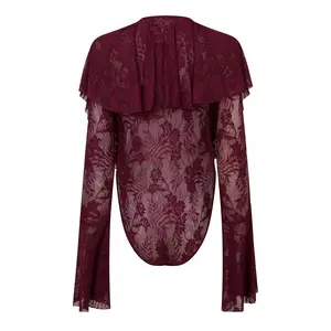 Norma Kamali Long-sleeved Deep V-neck Ruffled Bodysuit