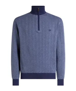 Etro Cotton Jacquard Zip Sweater With Pegaso Embroidery