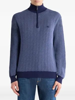Etro Cotton Jacquard Zip Sweater With Pegaso Embroidery