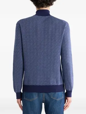 Etro Cotton Jacquard Zip Sweater With Pegaso Embroidery