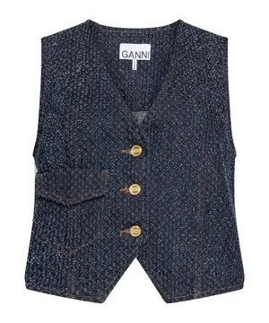 GANNI Textured Dark Wash Denim Vest