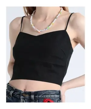 MAXCO. Max&co. Linen Sleeveless Deep Neckline Crop Top